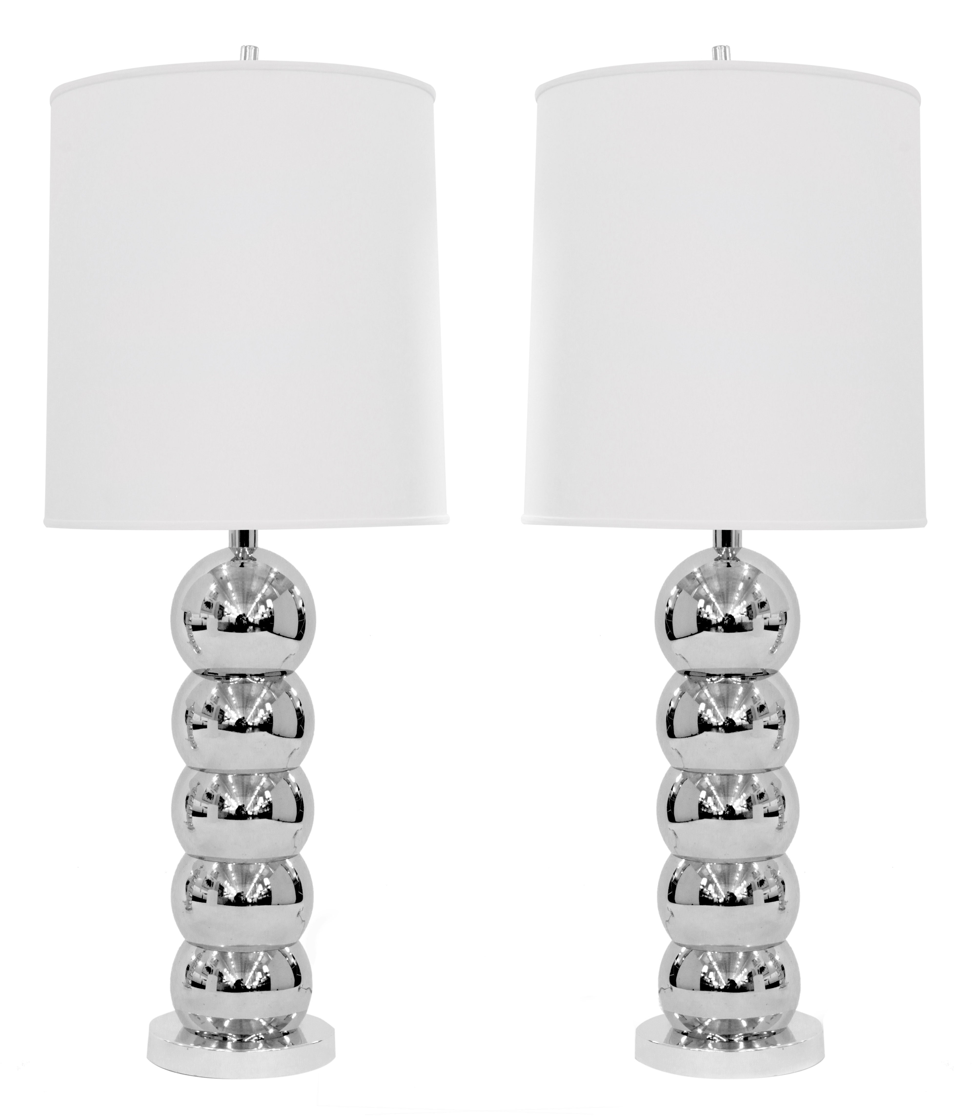 Pair of Stacked Chrome Sphere Table Lamps at 1stDibs