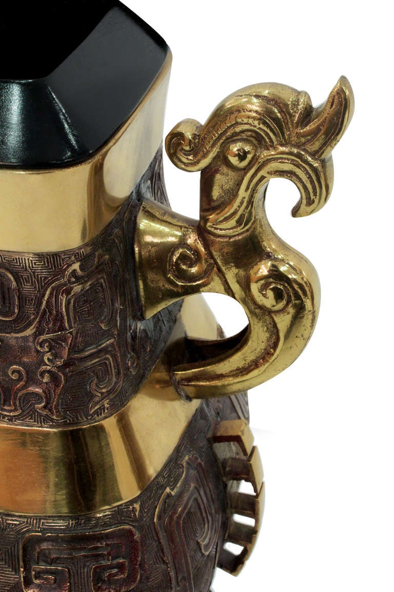 Pair of Impressive Bronze Chinese Urn Table Lamps at 1stDibs