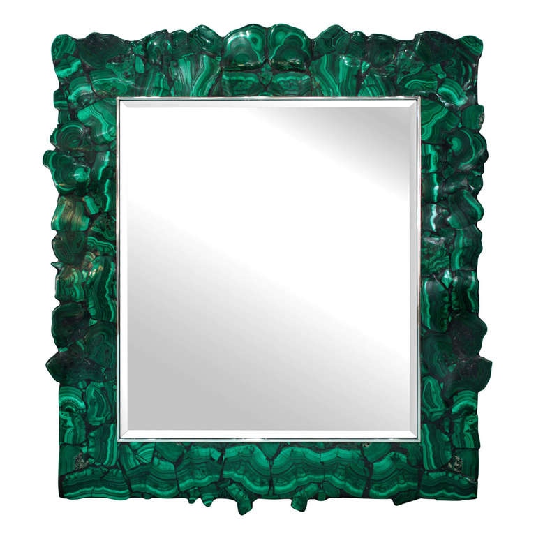 Exceptional Mirror with Polished Malachite Frame at 1stDibs