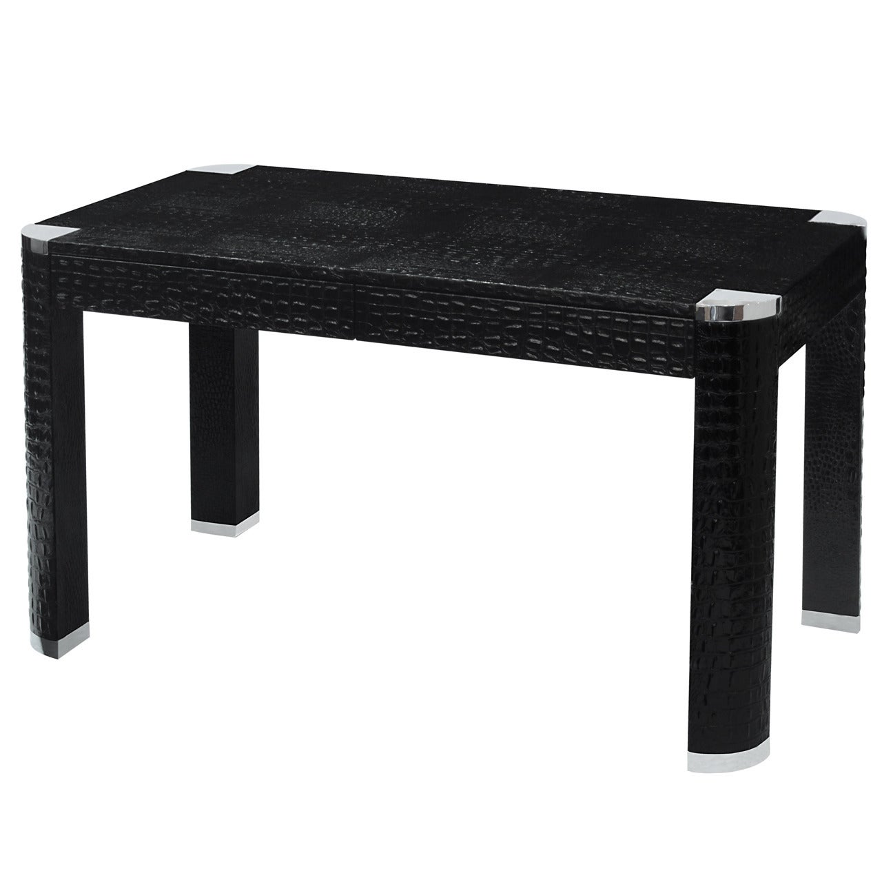 Chic "Radius Leg Desk" in Black Croc Leather by Karl Springer at 1stDibs