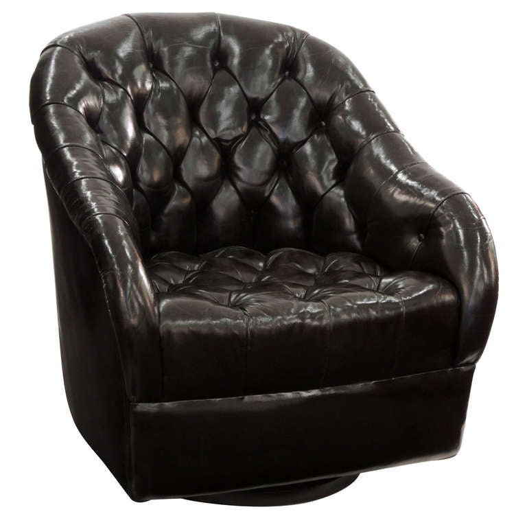 Button Tufted Leather Club Chair by Ward Bennett at 1stDibs