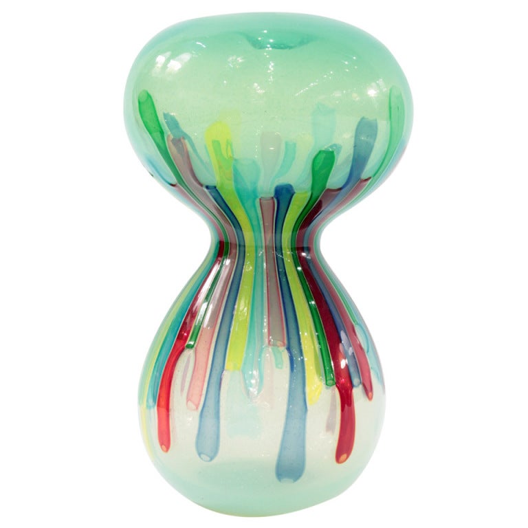Large Hand-blown Green Glass Vase with Multi-Color Rods by Anzolo Fuga ...