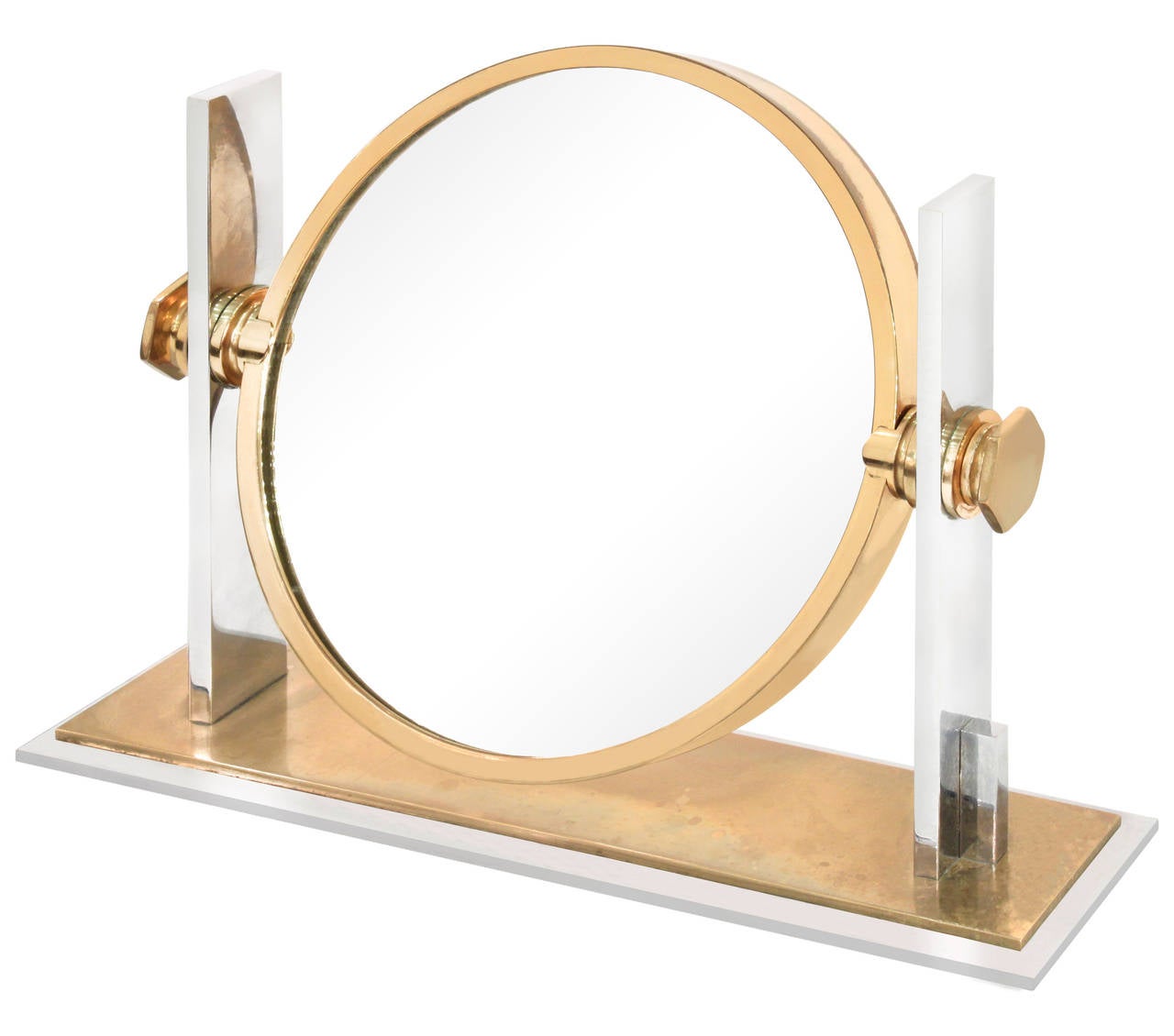 Polished Steel and Brass Vanity Mirror by Karl Springer at 1stDibs