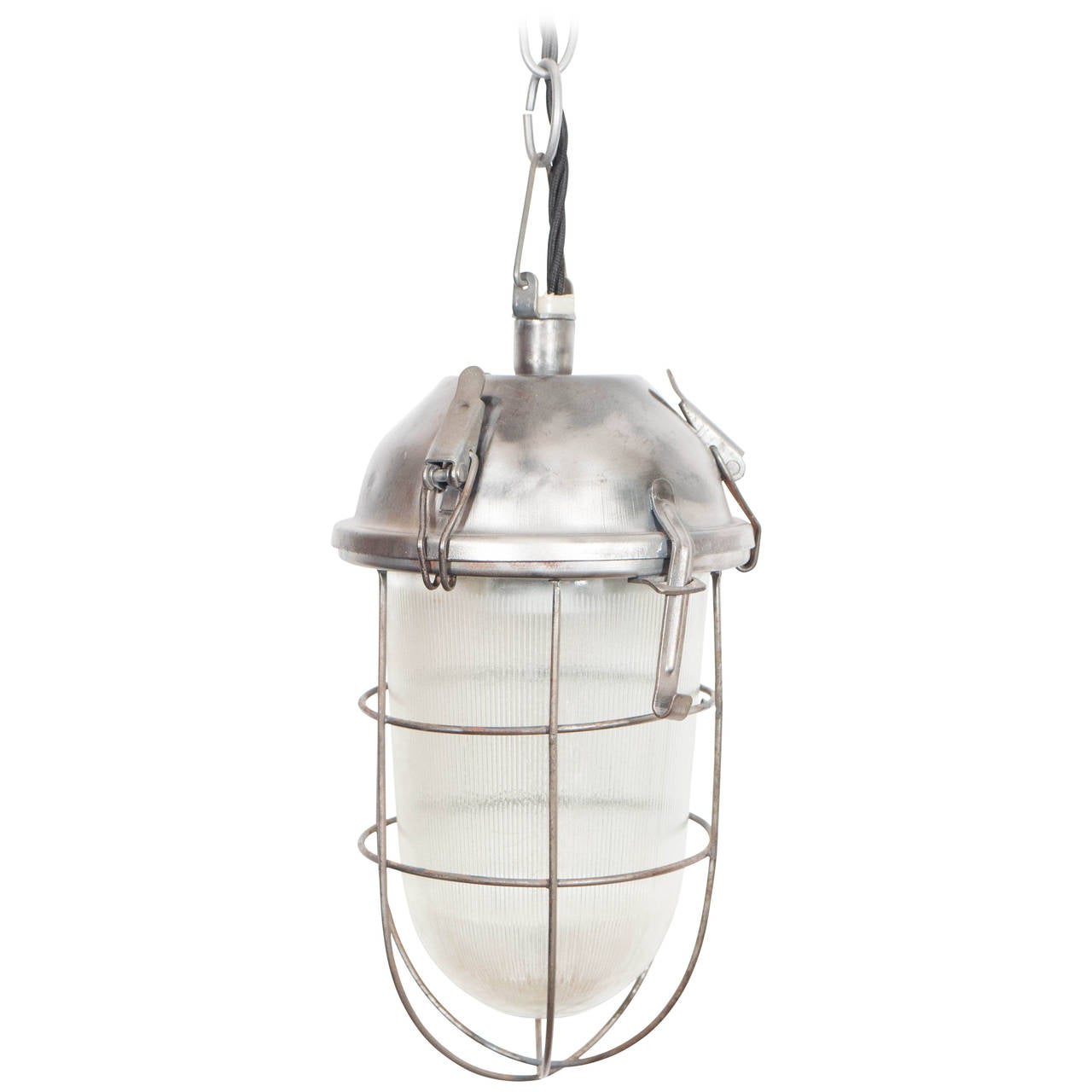 Industrial Cage Light with Ribbed Glass For Sale at 1stDibs