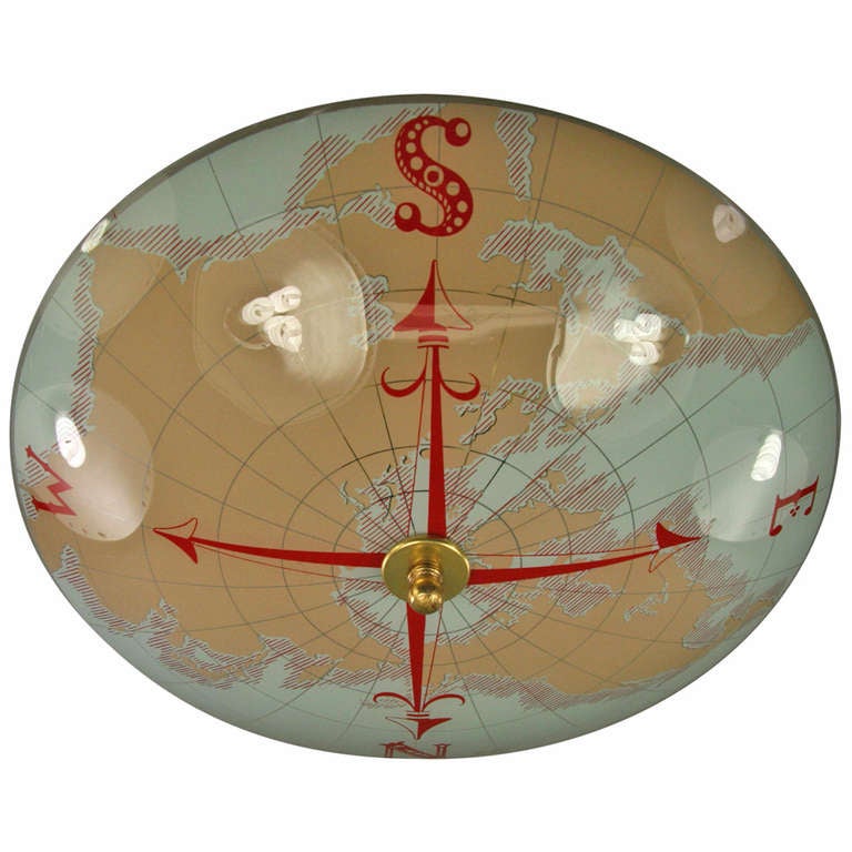 Map Glass Flush Mount (Others Available) at 1stDibs