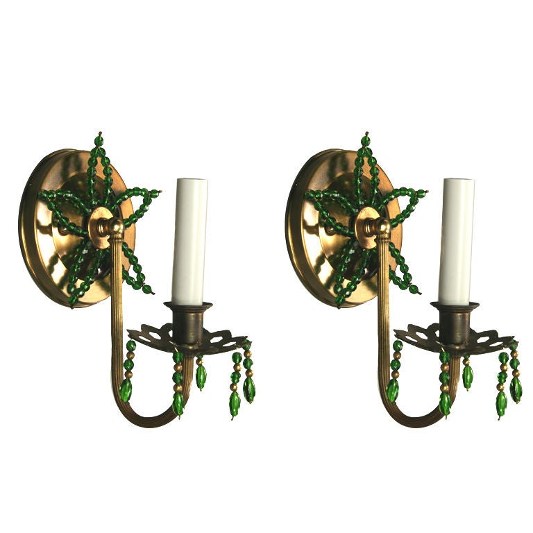 Pair Green Crystal Star Sconce Two Pair Available at 1stDibs