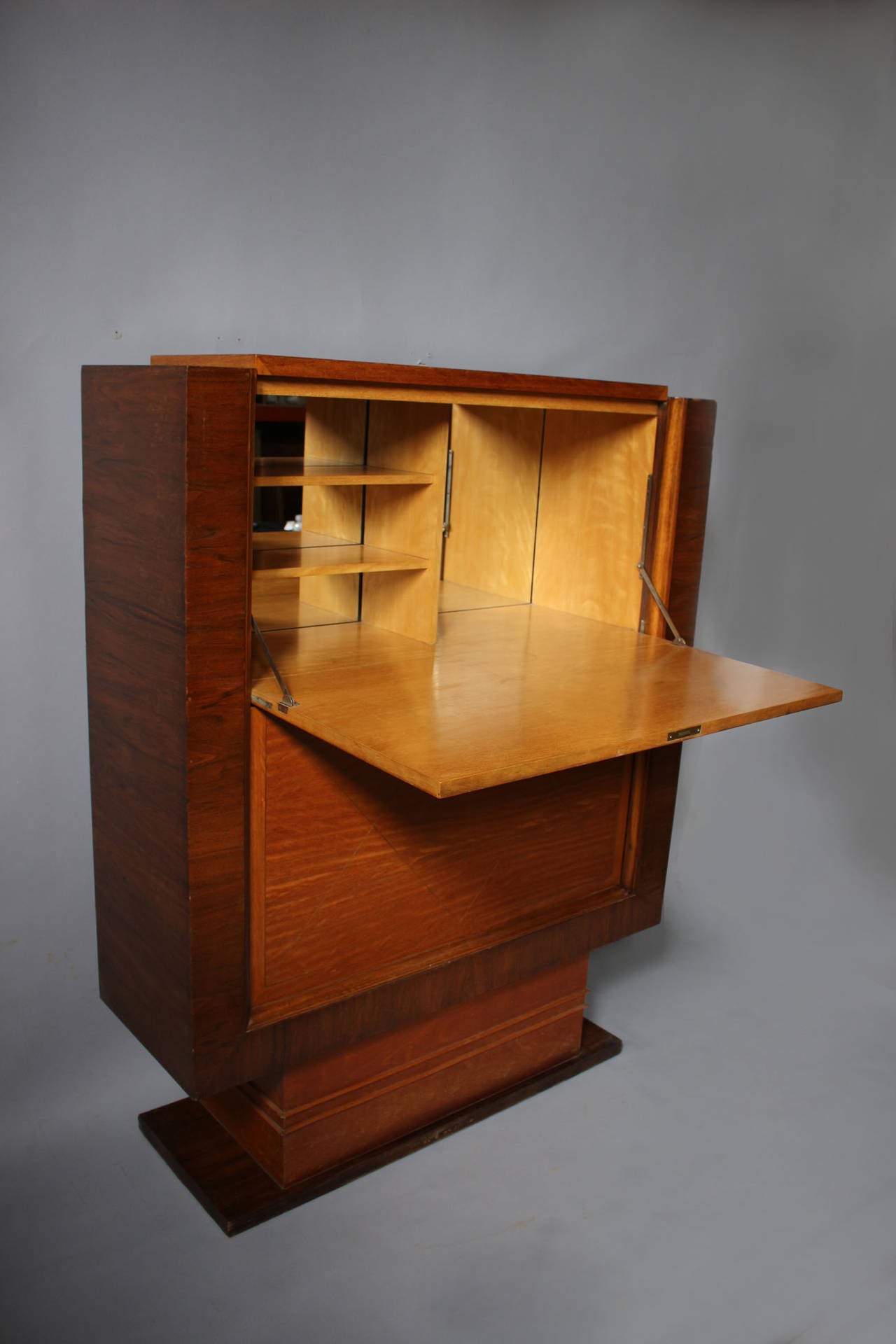 Fine Art Deco Satinwood and Walnut Secretaire or Bar by De Coene at 1stDibs