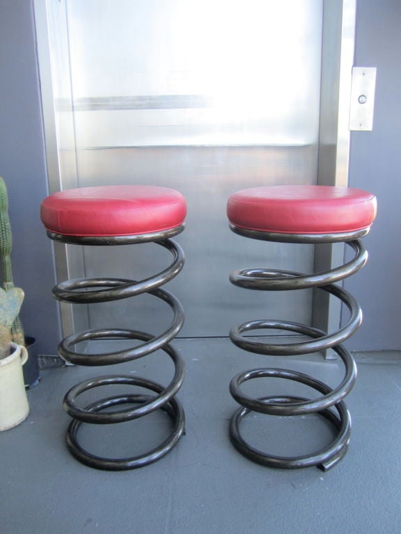 Fun Pair of Industrial Spring Stools at 1stDibs