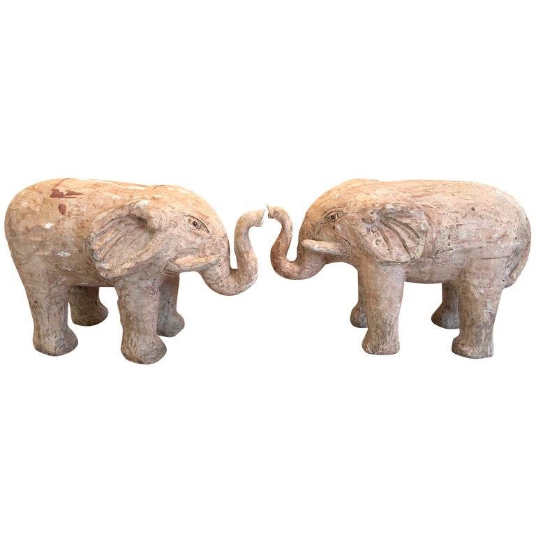 Pair of "Trunks Up" Good Luck Elephants at 1stDibs
