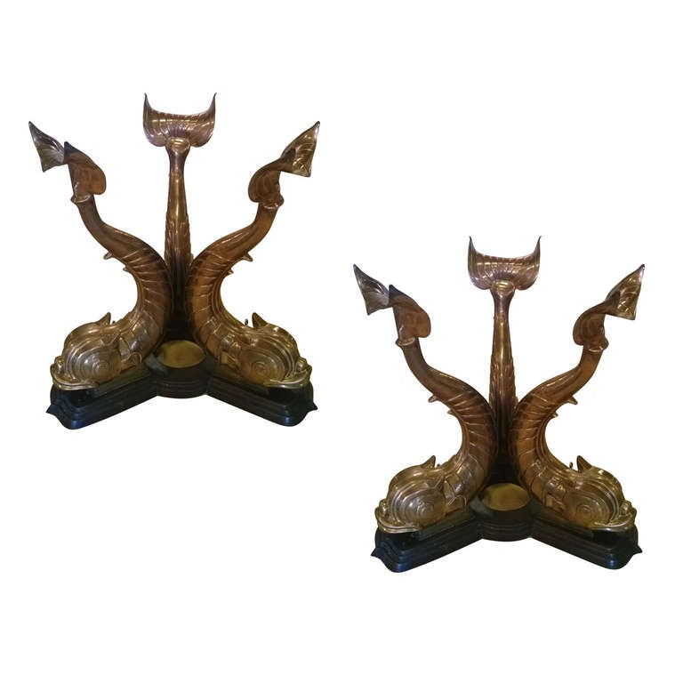 Pair of Brass and Bronze Dolphin Table Bases at 1stDibs