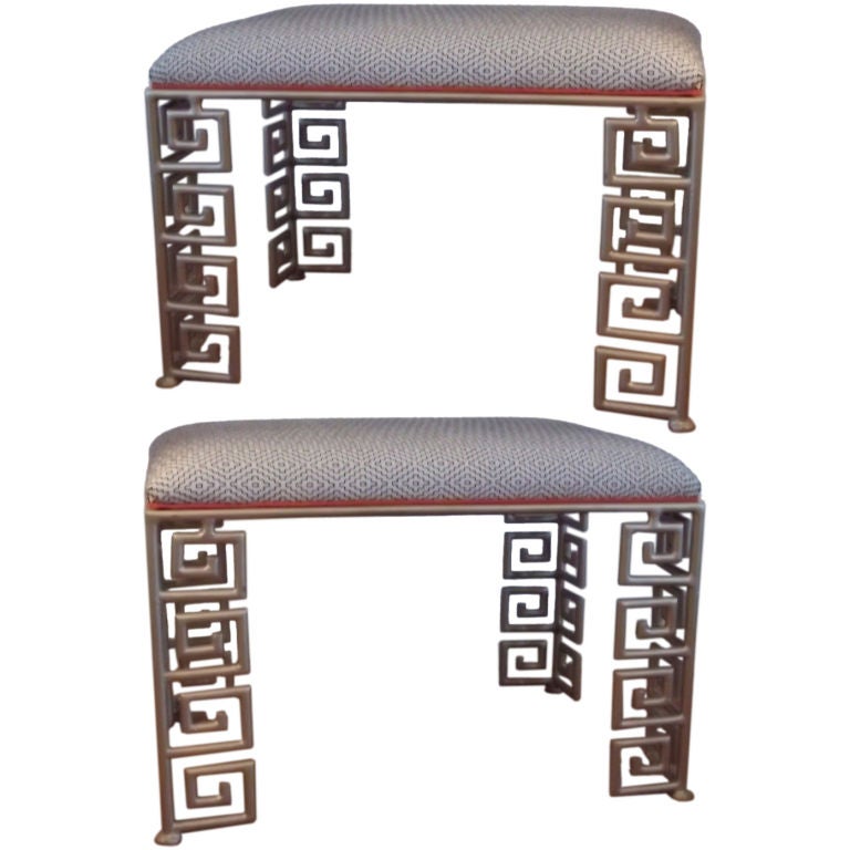 Pair of Greek Key Gold Benches in the Hollywood Regency Style at 1stDibs