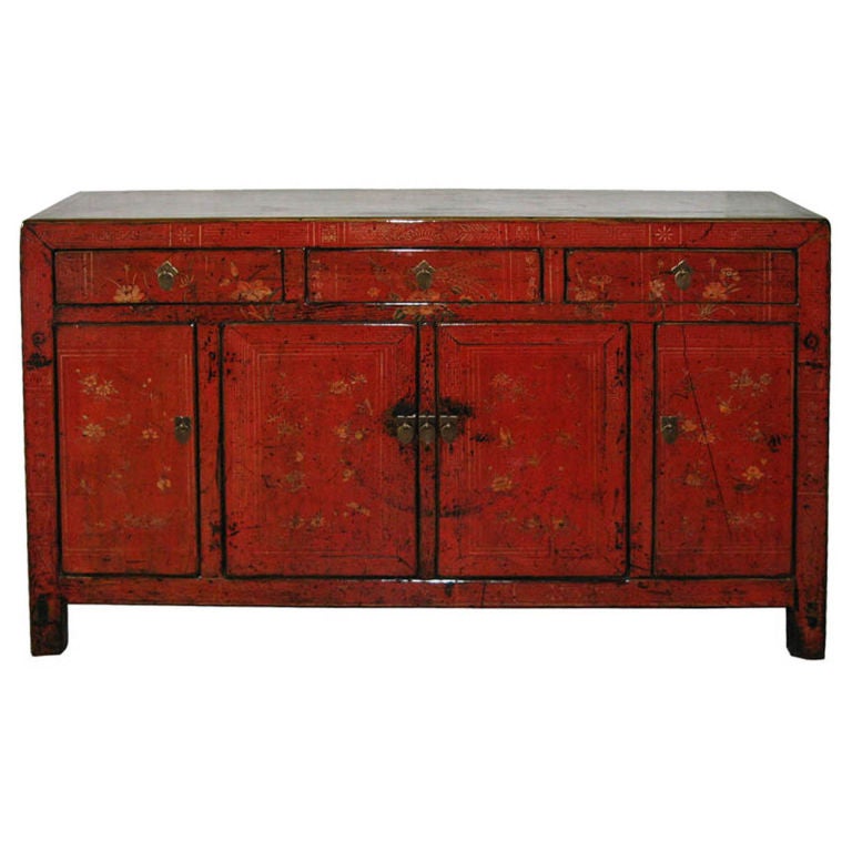 Elegant Red Lacquer Buffet at 1stDibs