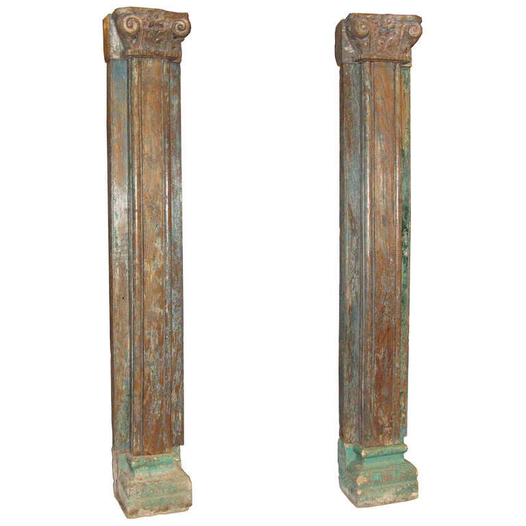 Pair of Carved Wood Columns at 1stDibs