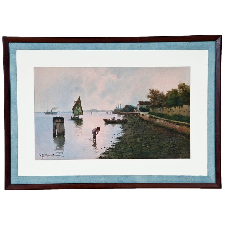 Late 19th Century Watercolor of Venetian Lagoon by Alberto Prosdocimi ...
