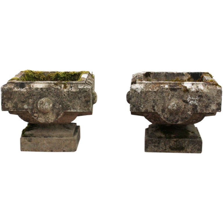 Pair of Weathered Cast Stone Planters at 1stDibs