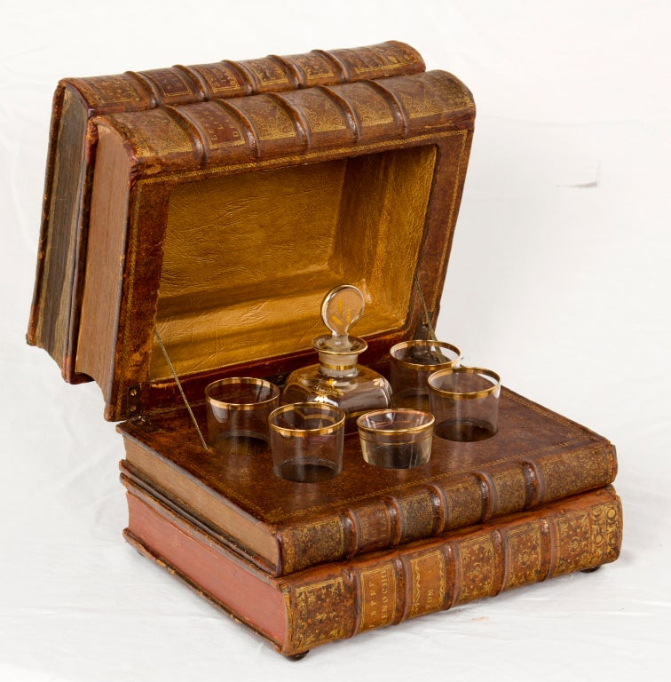 Vintage Leather Faux Book Musical Liquor Box at 1stDibs | antique ...