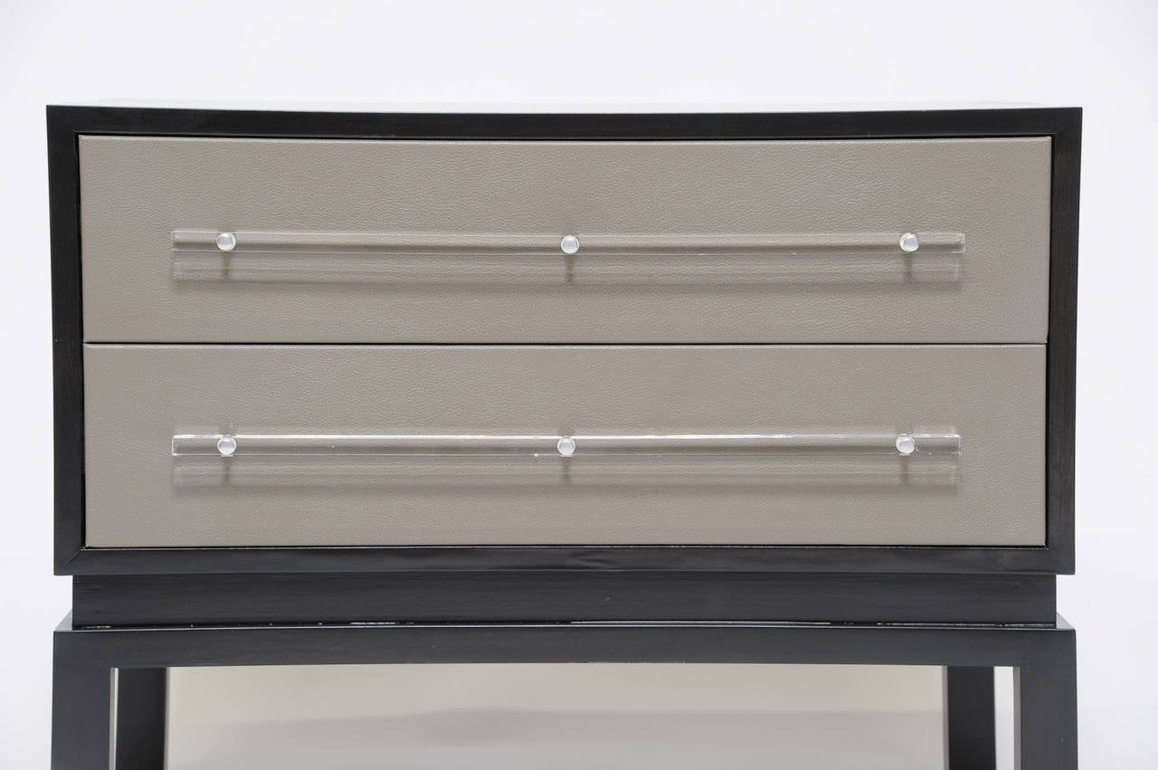 Monumental Nightstands with Leather Fronts and Lucite Pulls at 1stDibs