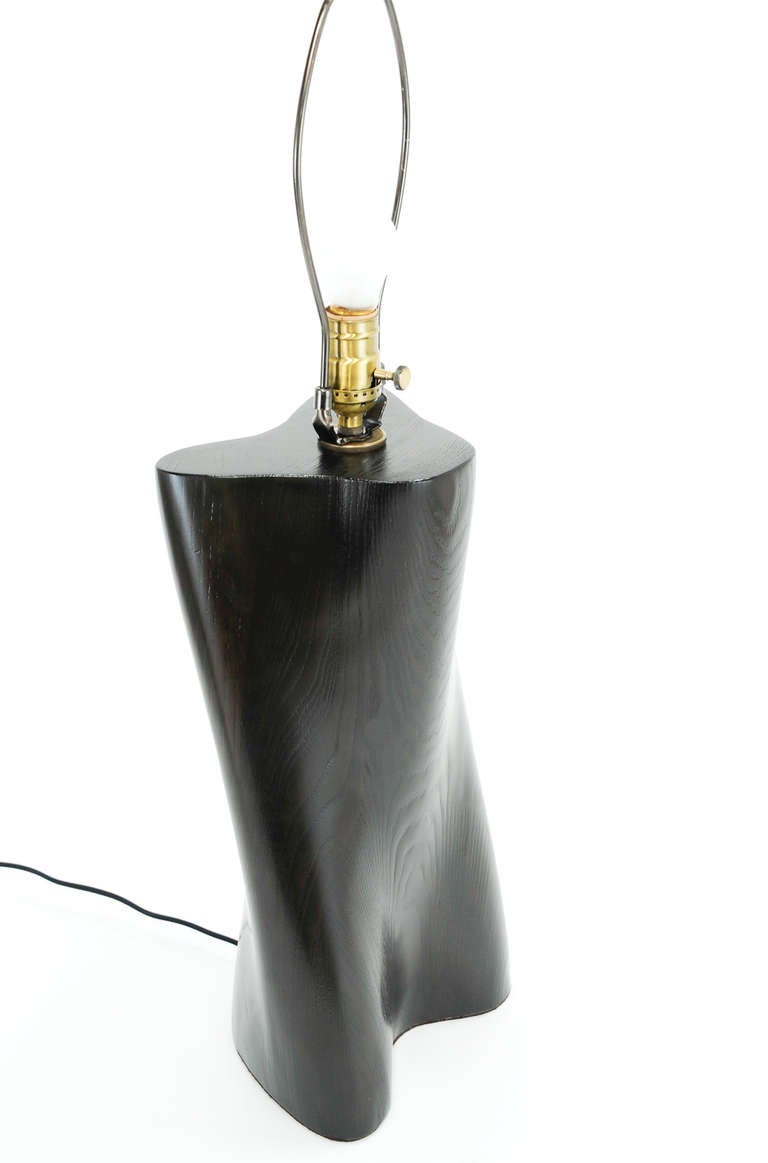 Pair of Artisan Hand-Carved French Oak Black Lacquered Lamps at 1stDibs