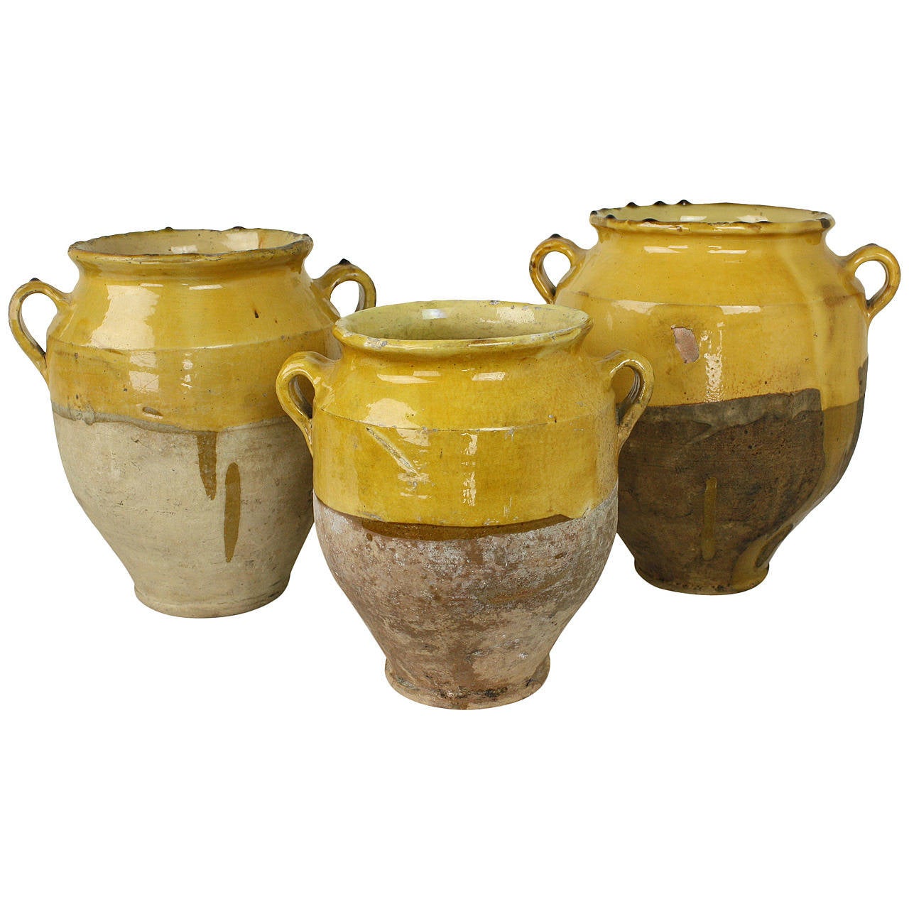 Three French Antique Glazed Confit Pots at 1stDibs