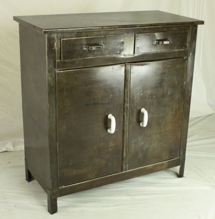 Vintage French Industrial Metal Buffet, Porcelain Handles at 1stDibs