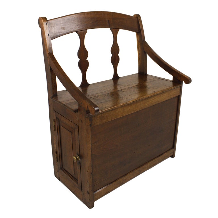 Antique French Country Seat with Cupboard at One End at 1stDibs