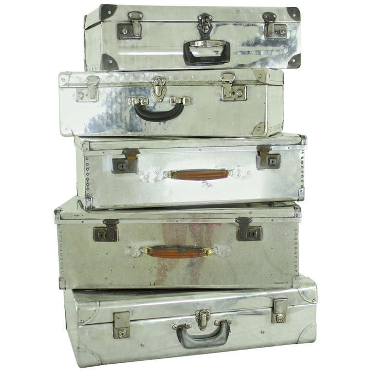 Set of Five Vintage English Aluminum Airplane Suitcases at 1stdibs
