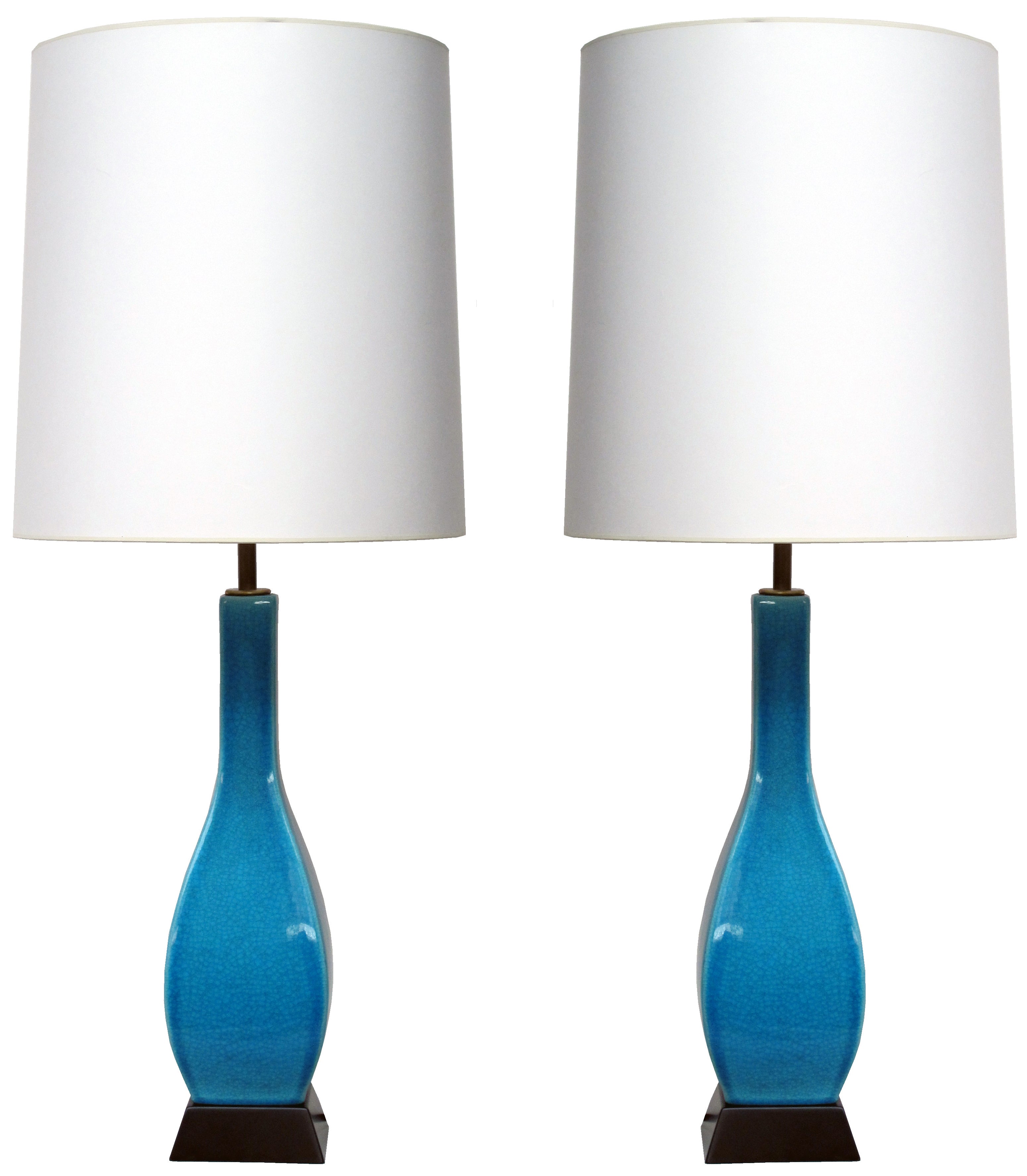 Pair of Turquoise Ceramic Lamps For Sale at 1stDibs