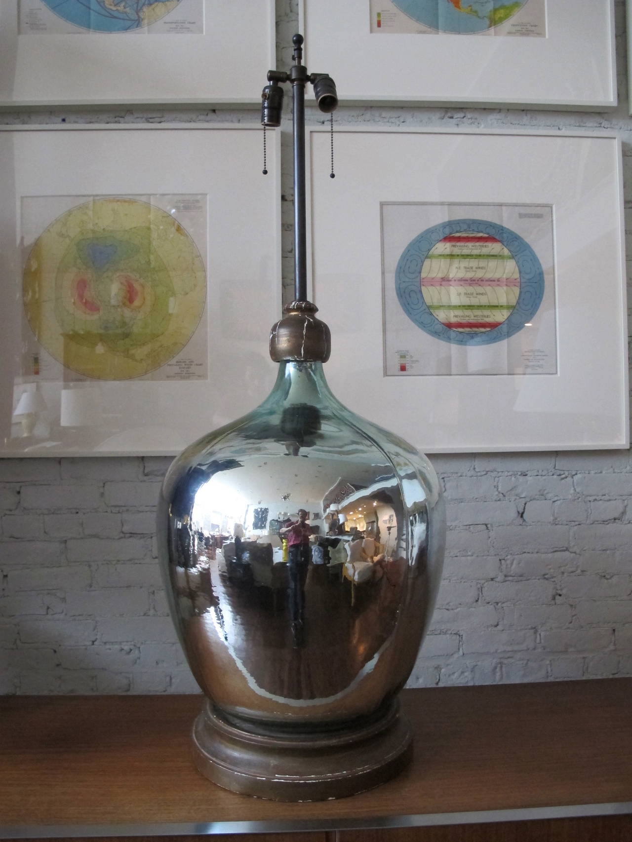 Monumental Pale Green Mercury Glass Demijohn Table Lamp For Sale at 1stDibs