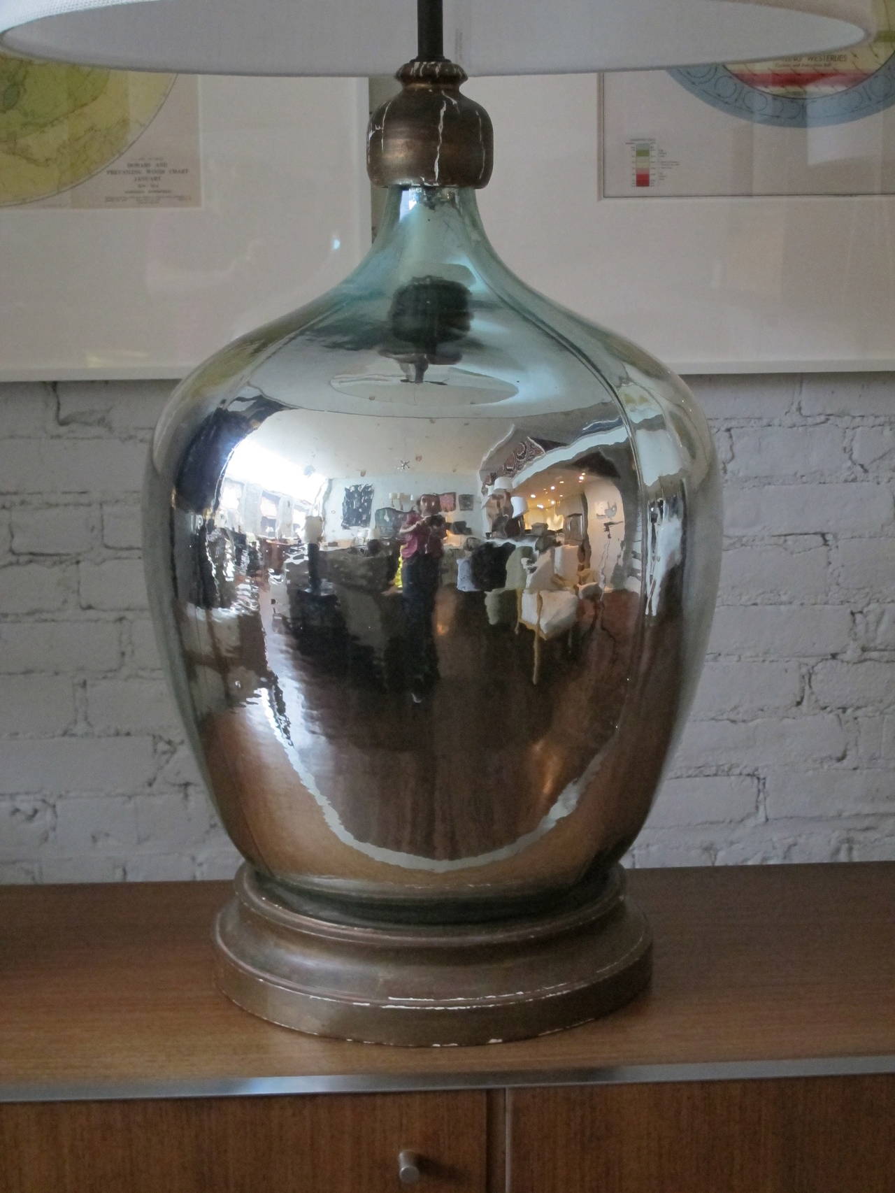 Monumental Pale Green Mercury Glass Demijohn Table Lamp For Sale at 1stDibs