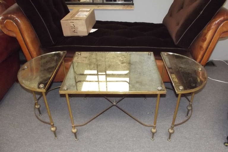 3 Part Coffee Table w/ Distressed Mirror Top at 1stDibs