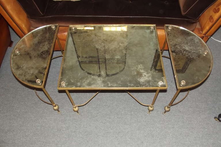 3 Part Coffee Table w/ Distressed Mirror Top at 1stDibs