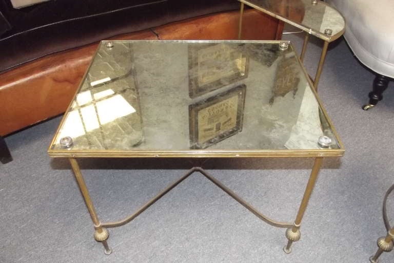 3 Part Coffee Table w/ Distressed Mirror Top at 1stDibs