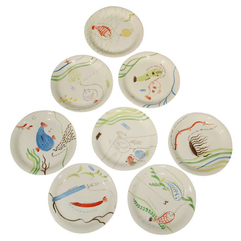 Set of Eight Swedish Handpainted Fish Plates at 1stDibs