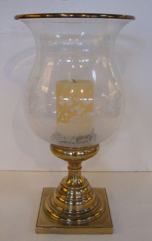 Pair Of Glass And Brass Hurricane Candle Holders at 1stDibs