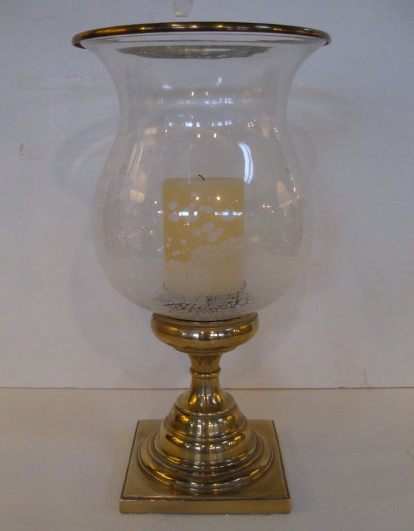 Pair Of Glass And Brass Hurricane Candle Holders at 1stDibs