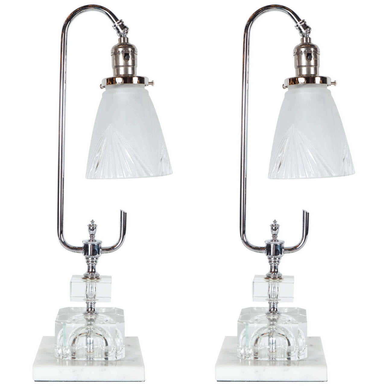 Stunning Pair of Art Deco Skyscraper Style Table Lamps with Frosted ...