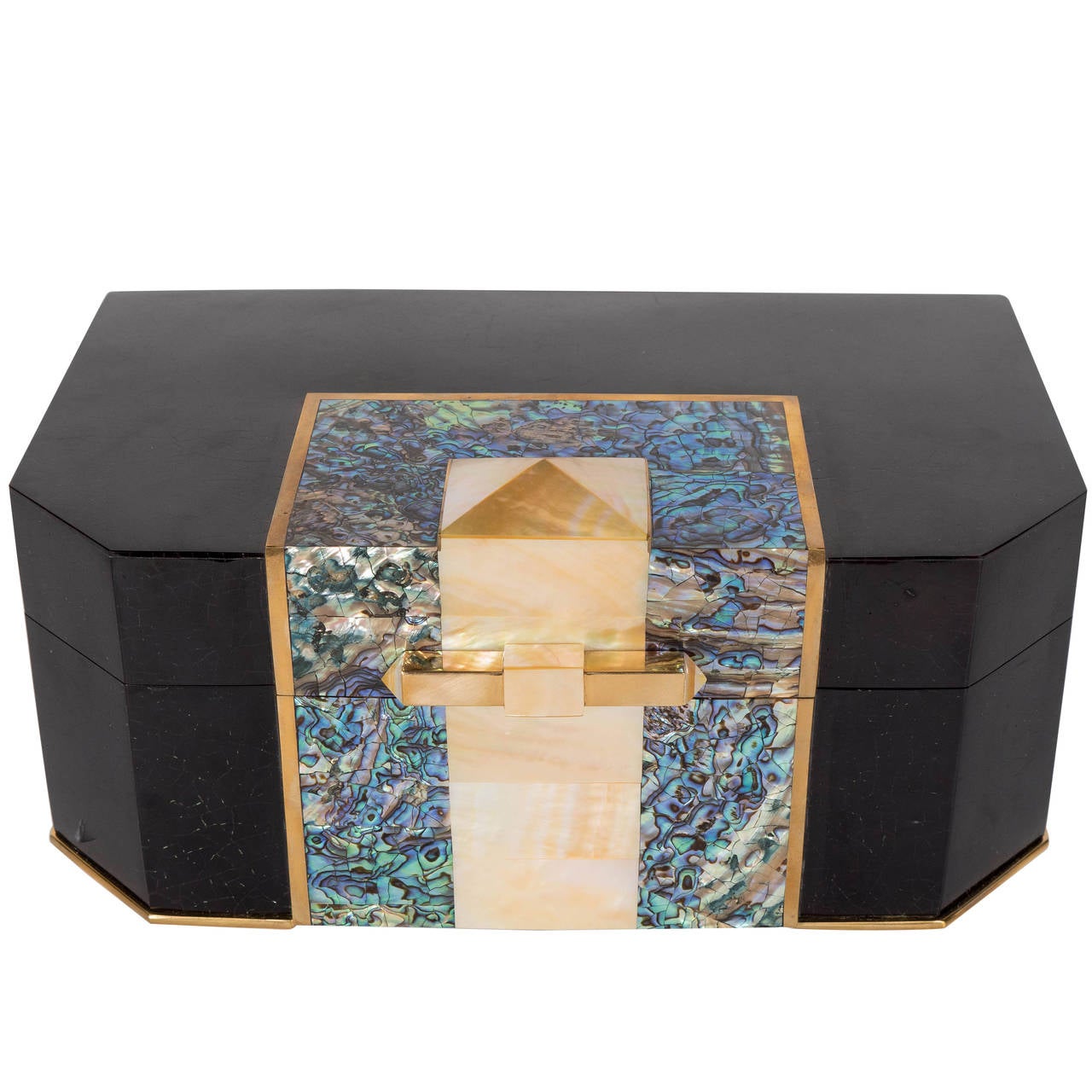 Blacktab Shell Box with Kabibi and Tahiti Shell Inlays with Brass Trims ...