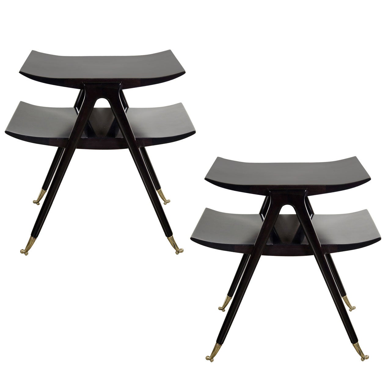Pair of Modernist Two-Tiered Pagoda Style End Tables in the Manner of ...