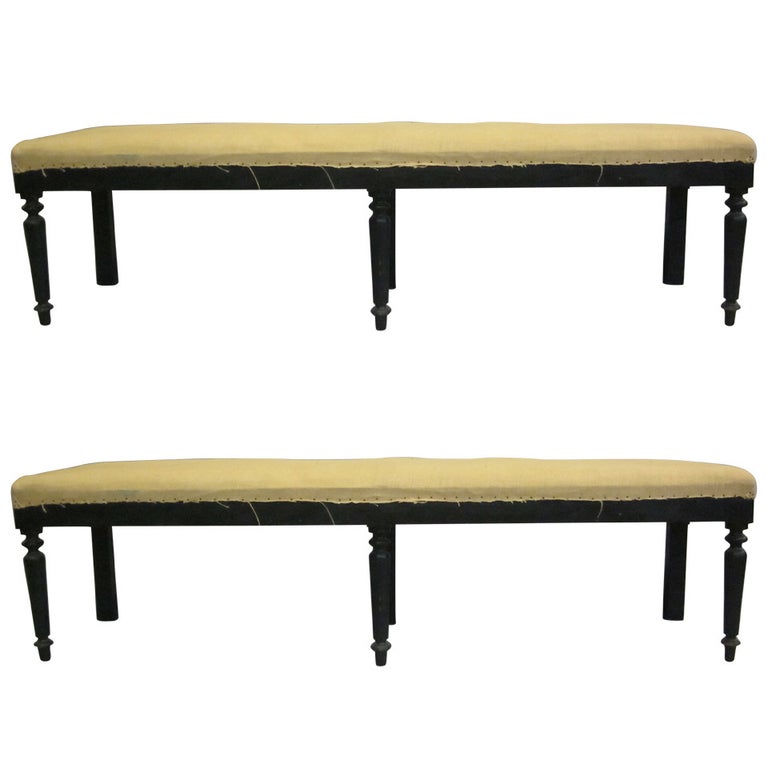 Two Large French Mid-Century Modern Neoclassical Carved Wood Benches ...