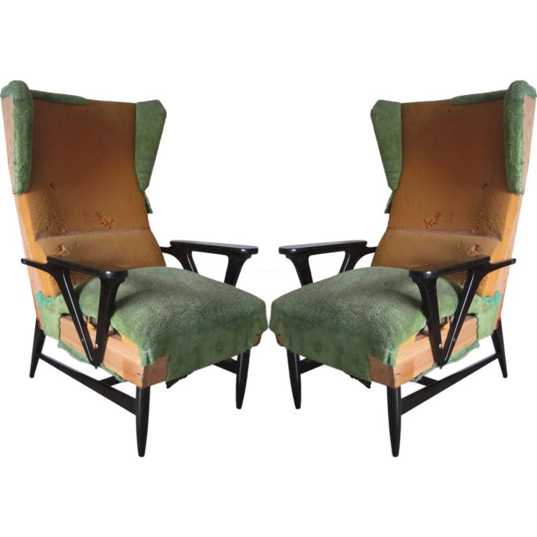 Pair of Tall, Narrow Mid Century Camel Highback Wingback Chairs at 1stdibs