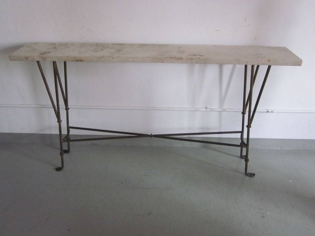 French Forties Partially Gilt Wrought Iron Console/Sofa Table at 1stDibs