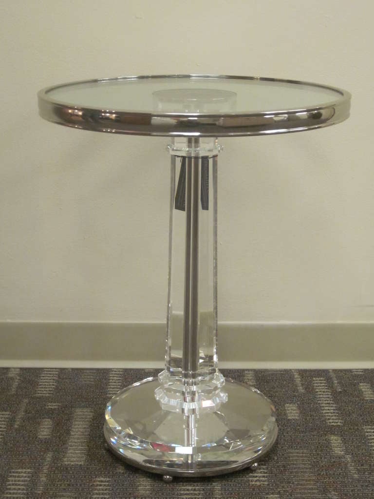 2 French Mid-Century Modern Style Solid Crystal and Nickel Side Tables ...