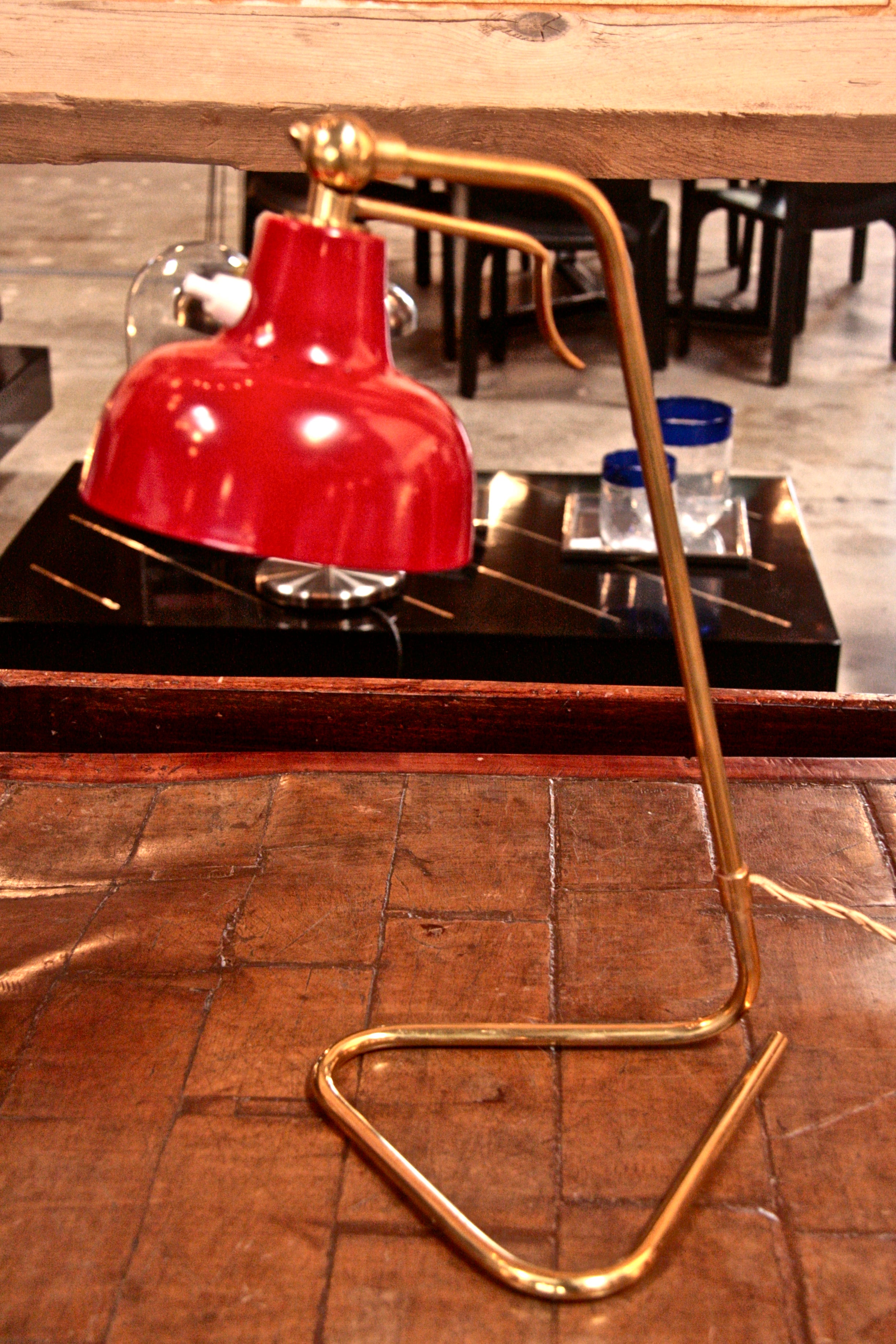 Italian Red Lacquered Table Lamp with Triangle Base at 1stDibs