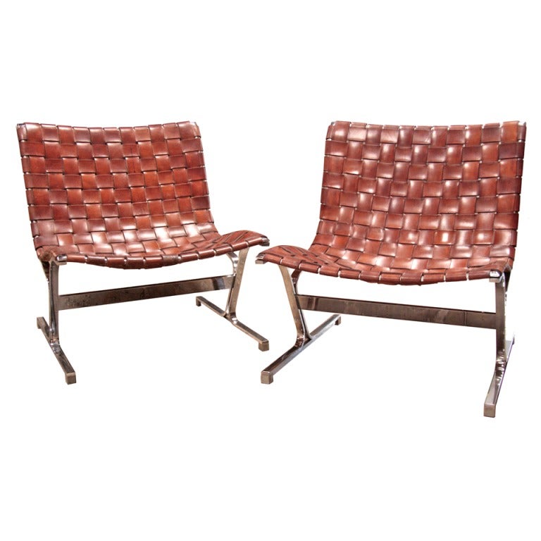 Ross Littell Steel and Woven Leather Lounge Chairs at 1stDibs | ross ...