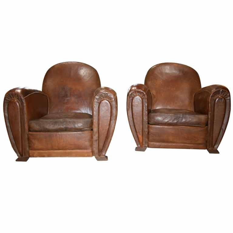 Pair of Italian 30s Leather Club Chairs at 1stDibs