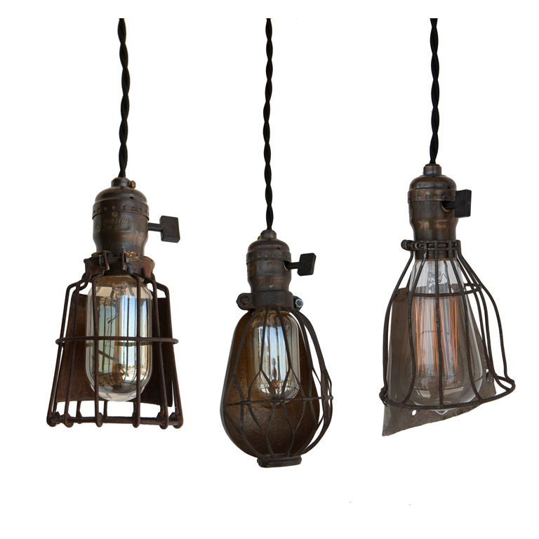 Three Industrial Cage Lamps at 1stDibs