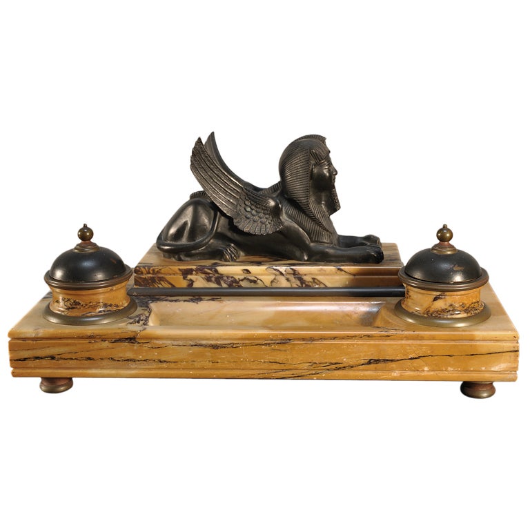 Bronze and Marble - 1920s French Inkwell - Desk Set at 1stDibs