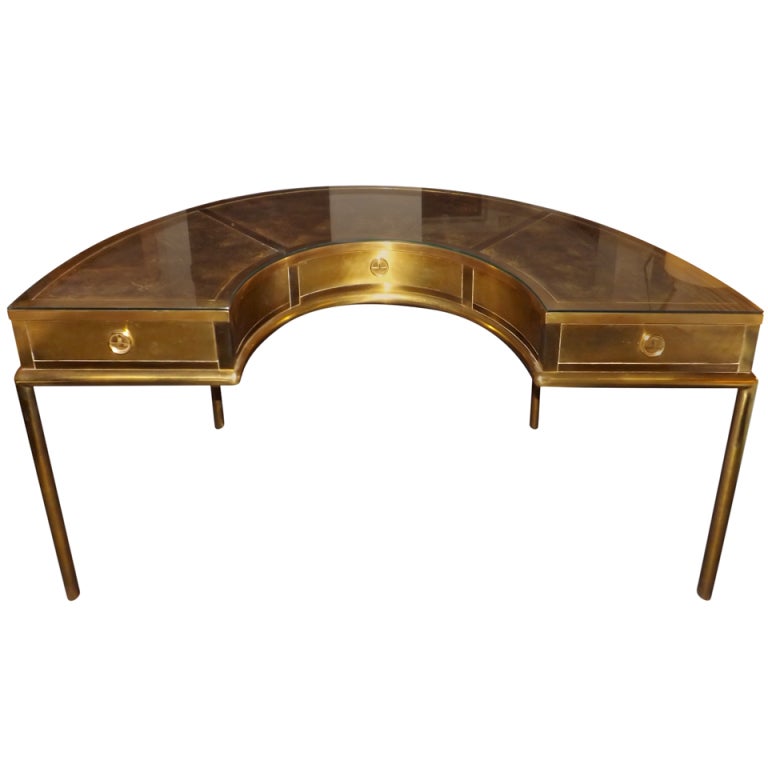 Demi Lune Desk in Oil Rubbed Brass by Mastercraft at 1stDibs