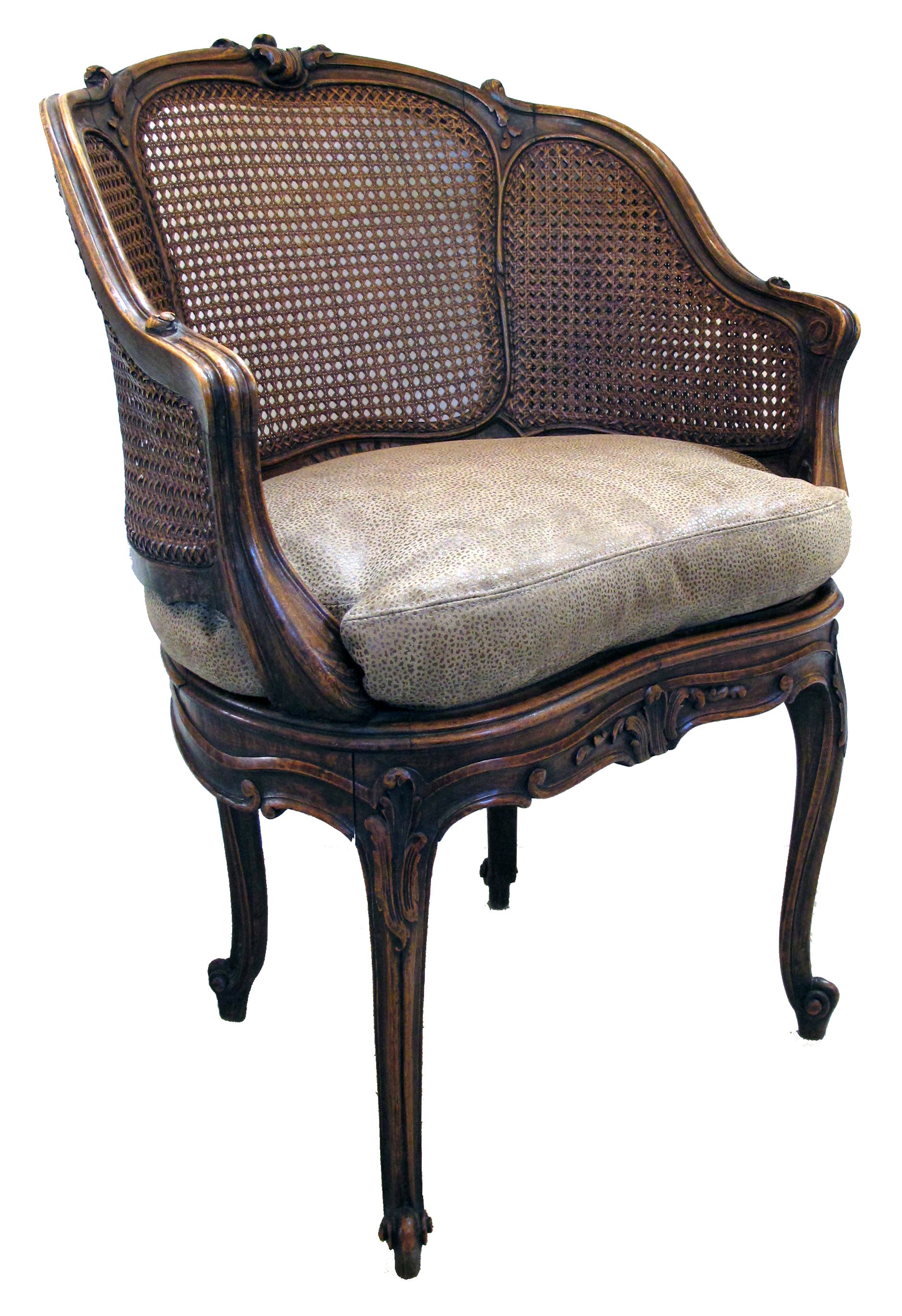 A Shapely French Rococo Style Walnut Bergere With Caned Back and Sides ...