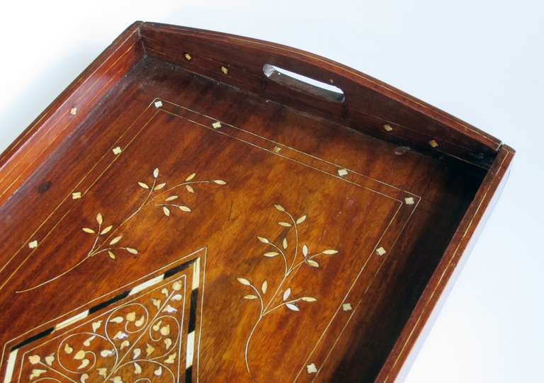 A Handsome Anglo-Indian Bone and Ebony Inlaid Rectangular Tray on Stand ...